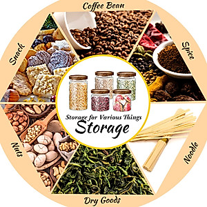 Gerrii 5 Pcs Vintage Glass Food Storage Containers 17/24/34 oz Glass Jar with Lid Begonia Pattern Glass Airtight Candy Jar Food Jars Canisters for Kitchen Counter Pantry Coffee Tea Beans (Round)