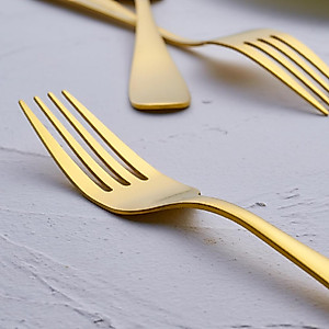 Matte Gold Dinner Fork Set, GoGeiLi 8.0-inch Stainless Steel Satin Finish Fork Silverware, Gold Flatware Table Fork Set of 6, Dishwasher Safe