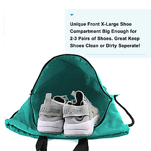 BeeGreen Teal Drawstring Backpack String Bag with Water Bottle Pockets Large Workout Bag Sackpack and Shoe Compartment Swim Sports Cinch Bag for Men Women Gym Yoga