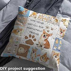 Feelyou Cartoon Dachshund Fabric by The Yard, Cute Corgi Dog Upholstery Fabric for Chairs Sofa Couch, Kawaii Puppy Dog Brown Outdoor Fabric Waterproof, 2 Yards,