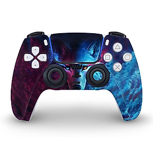Wolf Galaxy Art Mix Matte Vinyl Faceplate Sticker Gaming Skin Case Cover Compatible with Sony Playstation 5 PS5 Disc Edition Console & DualSense Controller