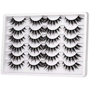 Cat Eye Lashes Pack Wispy 3D Faux Mink Lashes 18mm Fluffy False Eyelashes Soft Reusable Handmade Fake Eyelashes, 12 Pairs Pack by Pawotence