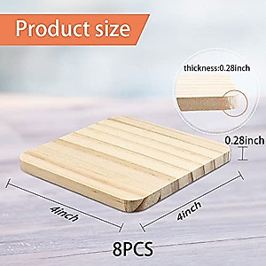 FSWCCK 8 PCS Unfinished Wooden Coasters, 4 Inch Blank Square Wood Coasters, Crafts Wooden Slices for Painting, Engraving Wood, DIY Coasters, Wedding Decoration