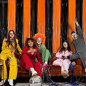 KatchOn, XtraLarge, Black and Orange Foil Fringe - 8x6.4 Feet, Pack of 2 | Graduation Decorations Class of 2023 Orange and Black | Orange and Black Graduation Decorations | March Madness Decorations