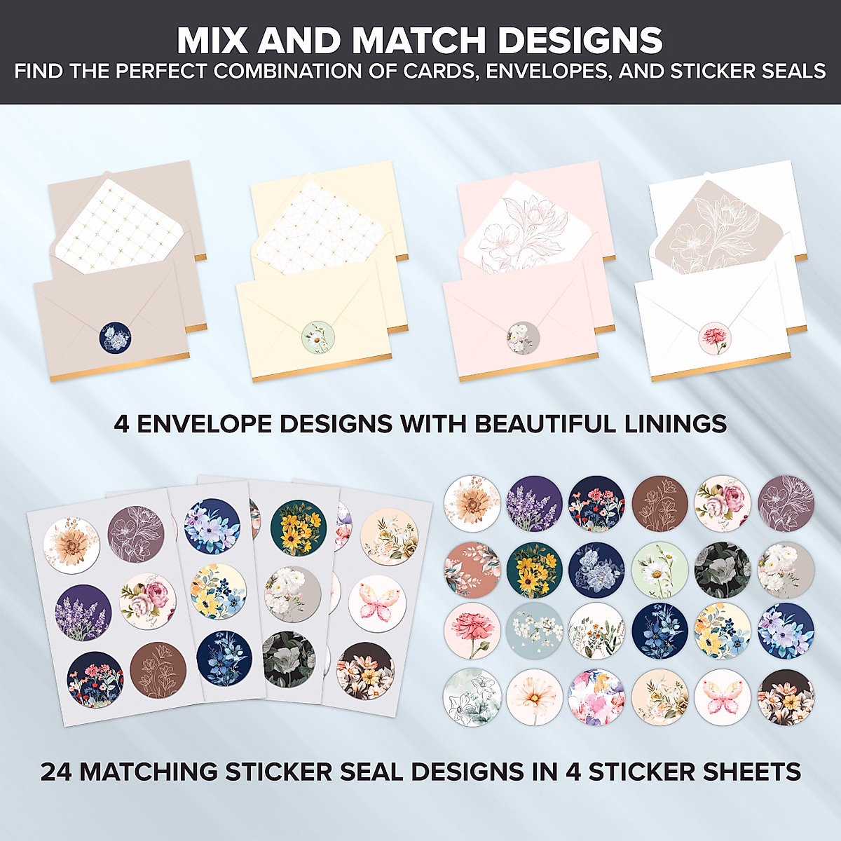 Decorably Assorted Cards with Envelopes & Stickers - 24 Pack Assorted Sympathy Cards with Envelopes, Printed Message Inside Sympathy Cards Assortment Box with Envelopes, 6x4in Pack of Sympathy Cards