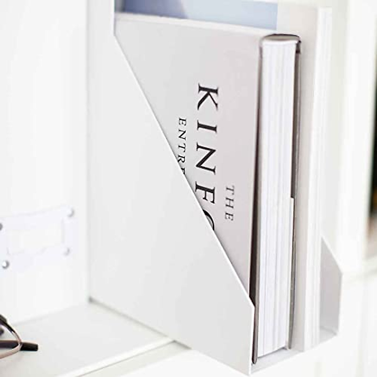 BLU MONACO Foldable White Magazine File Holder with Leather Label Holder - Set of 6 Cardboard Magazine File Boxes Desk File Organizer