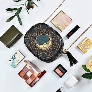 ALAZA PU Leather Small Crossbody Bag Purse Wallet Moon In An Octagonal Star With Magical Inscriptions And Symbols Vintage Cell Phone Bags with Adjustable Chain Strap & Multi Pocket