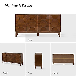 HULALA HOME Mid Century Sideboard Buffet Cabinet with Solid Wood Legs, 60" Kitchen Storage Cabinet Credenza with 4 Doors and 2 Shelves, Accent Console Table, Walnut