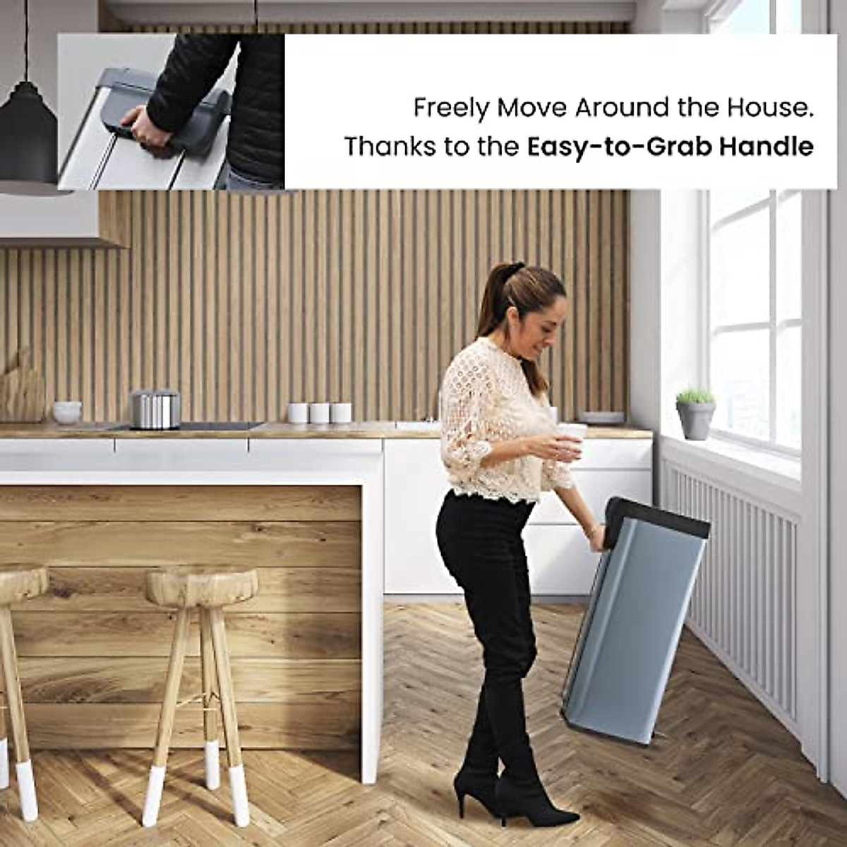 Home Zone Living 18.5 Gallon Large Capacity Kitchen Trash Can, Tall Stainless Steel Liner-Free Body, 70 Liter Capacity, Matte Black, Virtuoso Series