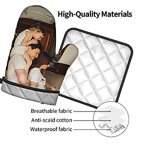 Custom Oven Mitts and Pot Holders Sets with Image Text Personalized Heat Resistance Cooking Gloves & Pot Cover Kitchen Gifts for Men Women Cooking Baking BBQ Grilling