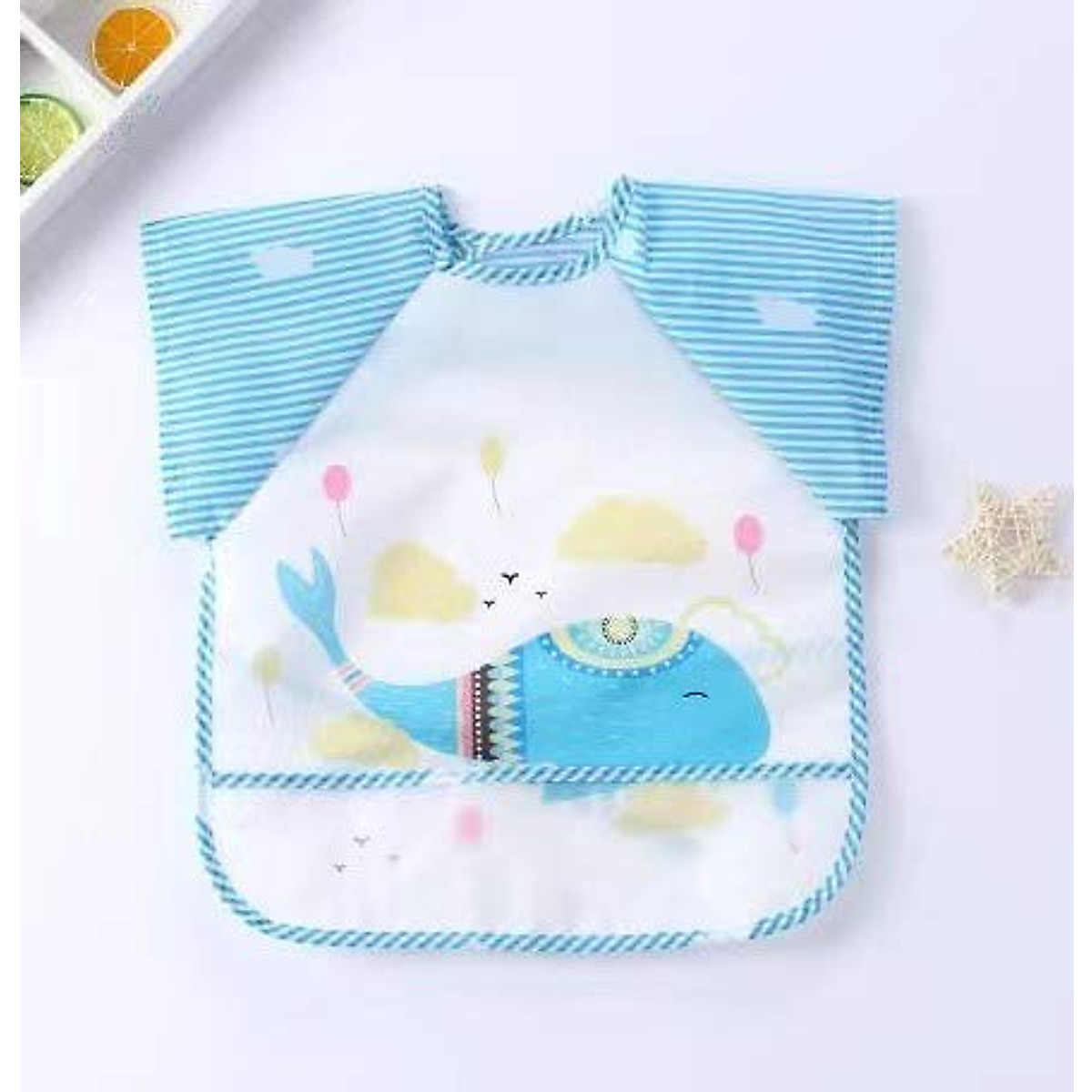 PandaEar (3 Pack Short Sleeve Lower Pocket Waterproof Bibs|Baby Infant Toddler 12-48 Months (Multi-Color 1)