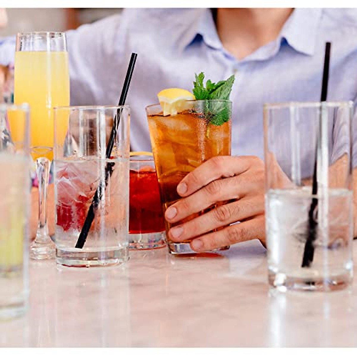 [400 Pcs] Black Individually Wrapped Disposable Plastic Straws(7.5" longX0.23" diameter)