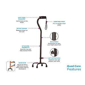 NOVA Designer Quad Cane, Lightweight Four Legged Walking Cane with Soft Grip Handle, Height (for users 4’11” - 6’4”) and Left or Right Adjustable, Blue Waves Design