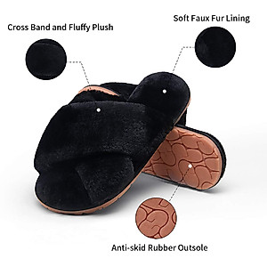 Vepose Women's Cross Band Slippers, Soft Plush Furry Open Toe Fur Slippers, 801 - Black, Size 8,8.5,9 US - Fuzzy Fluffy Slip on House Shoes Indoor Outdoor (CJY801 Black 08&09)
