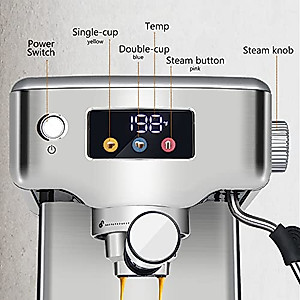 Homtone Espresso Machine 20 Bar, Stainless Steel Espresso Machine with Milk Frother for Cappuccino, Latte, Touch Screen Espresso Coffee Maker for Home (Modern)