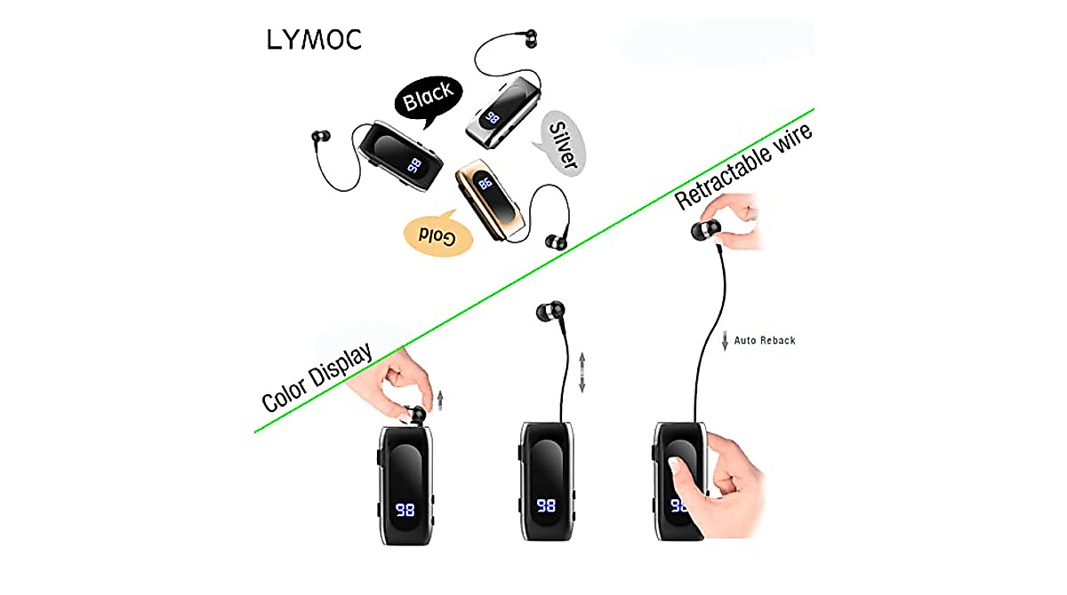 Lymoc Retractable Bluetooth Headphones | Wireless Earbuds with Fast Charge