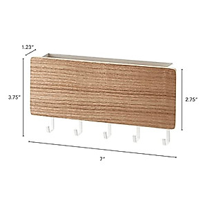 Yamazaki Home Magnetic Wall Organizer - Key Hooks & Tray for Storage Steel + Wood One Size Ash