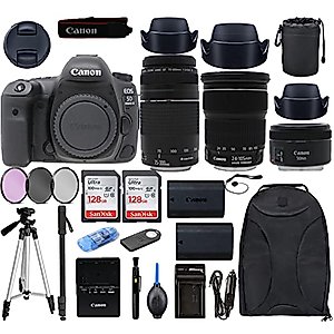 Canon EOS 5D Mark IV DSLR Camera Bundle + EF 24-105mm f3.5-5.6 is STM + EF 75-300mm f4-5.6 III + Canon EF 50mm f1.8 STM, Black, full-size (1483C010)