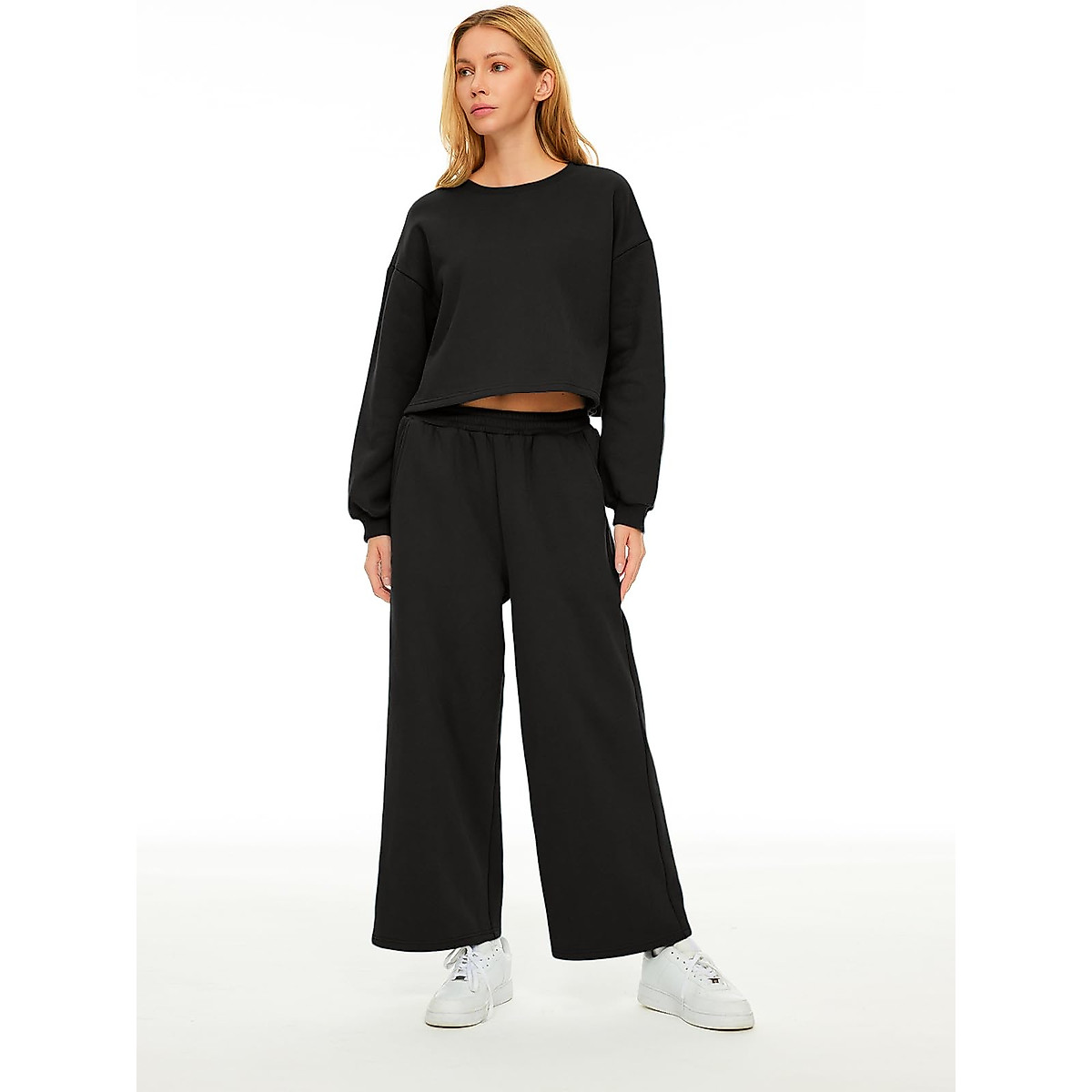 AUTOMET Womens Matching Lounge Sets 2 Piece Outfits Loungewear Sweatsuits Long Sleeve Crop Tops Wide Leg Sweatpants Two Piece Fall Clothes Winter Going Out Workout Spring Pajamas Fashion 2023