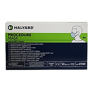 Halyard Procedure Medical Health Masks with So Soft Earloops Box of 50 Blue