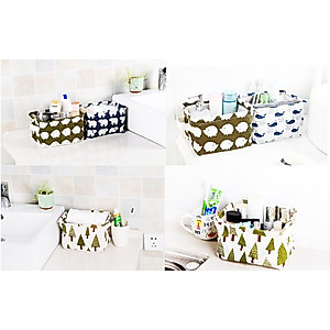 Lannu Pack 4 Home Decor Fabric Storage Bins Basket Cloth Cotton Linen Blend Collapsible Box Organizers Baskets Liner Shelves, 7.8×6.3×5.1 inch