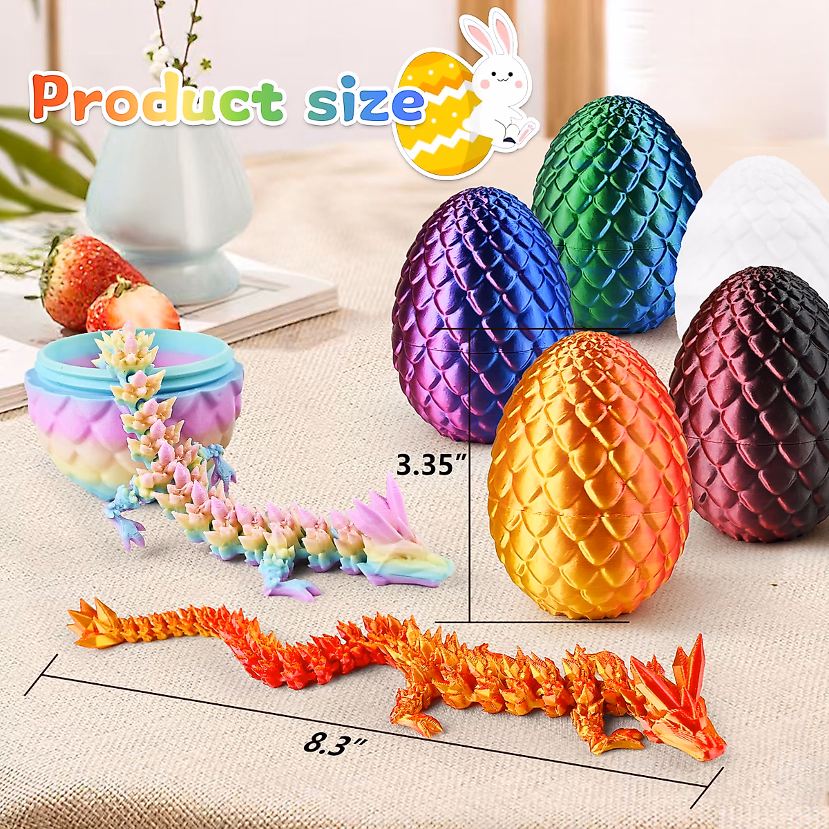 Impossmaker 6PCS 3D Printed Easter Dragon Eggs with 3D Printed Dragon Inside, Easter Basket Stuffers Mini Dragon Egg Set Articulated Crystal Dragon Fidget Toy for Adults Teens
