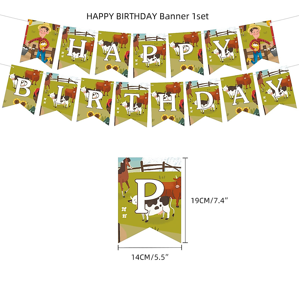 Ipalmay Farm Birthday Party Supplies - 32pcs Rustic Barnyard Kids Party Decorations, Colorful Cow Sheep Pig Balloons, Happy Birthday Banner, Animal Cup Cake Toppers, Boy Girl Teens Party Backdrop