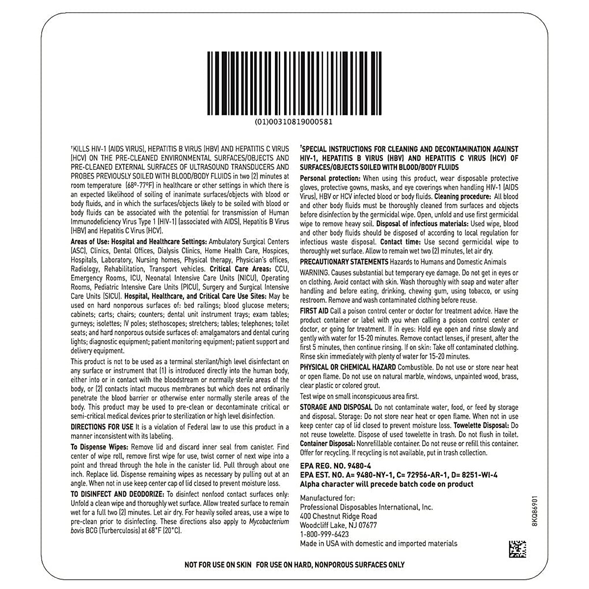 Super Sani-Cloth Germicidal Disposable Wipe - Fast 2-Minute Contact Time, Great for High-Touch Surfaces and Devices - Large Canister, 6 in. x 6.75 in.
