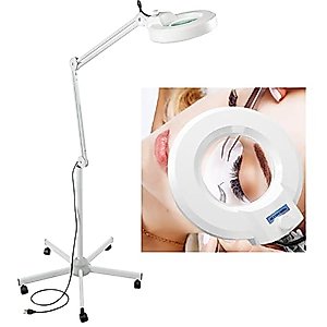 VARIPOWDER Magnifying Floor Lamp with 5 Wheels Rolling Base Magnifier with Bright LED Light Dimmable Light Mag Lamp for Estheticians -1500 Lumens for Lash Extensions Facials Cross Stitch Crafts