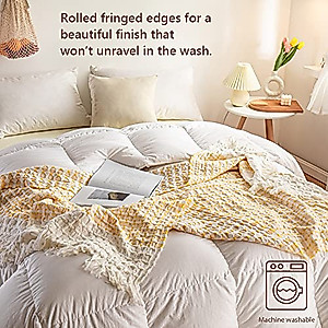 Simple&Opulence 100% Cotton Throw Blanket for Bed, Couch, Yarn Dyed Cable Knitted Jacquard Woven Blanket with Tassels, Soft Lightweight Cozy Breathable Farmhouse Decoration for All-Season(Yellow)