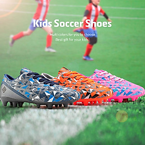 DREAM PAIRS Boys Girls Soccer Cleats Youth Firm Groud Athletic Outdoor Trainning Football Shoes for Little/Big Kid,Size 11 Little Kid,Orange/Dark/Grey/Yellow,HZ19003K