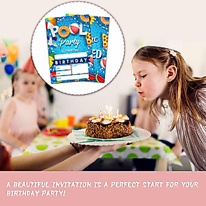 TIRYWT Pool Party Birthday Invitations with Envelopes(20-Pack), 4"x6" Fill-In Style Summer Swimming Pool Birthday Party Invites -A01