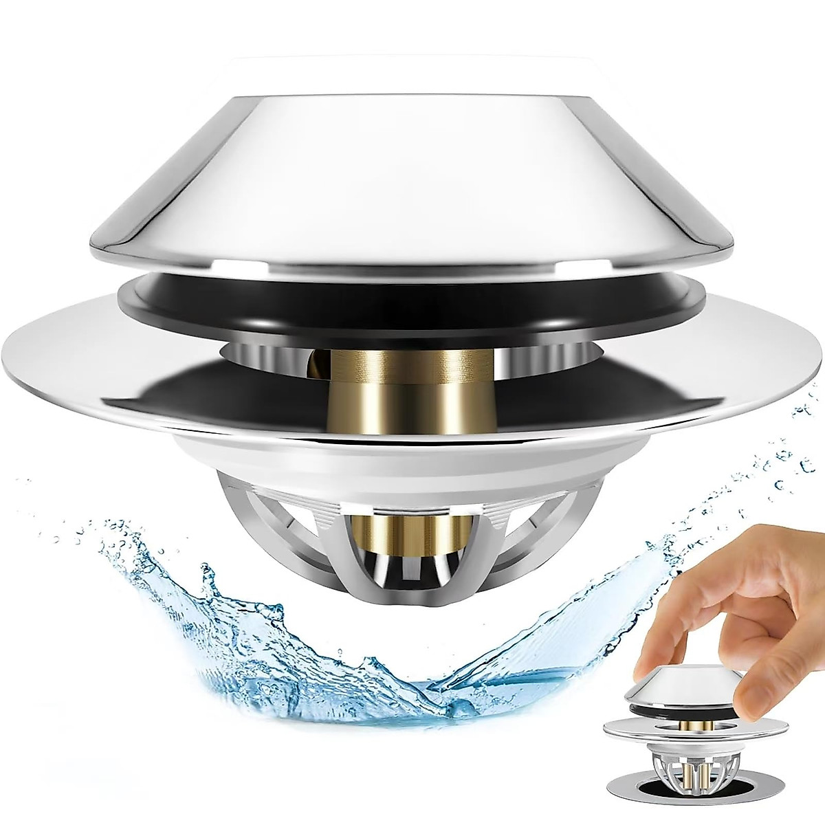 Anlige Bathtub Drain Stopper,Pop Up Tub Stopper Bottom with Drain Hair Catcher,Bathtub Plug and Cover with Strainer,Universal for 1.45 to 1.8in Drain Hole,Replaces Lift & Turn, Tip-Toe or Trip Lever