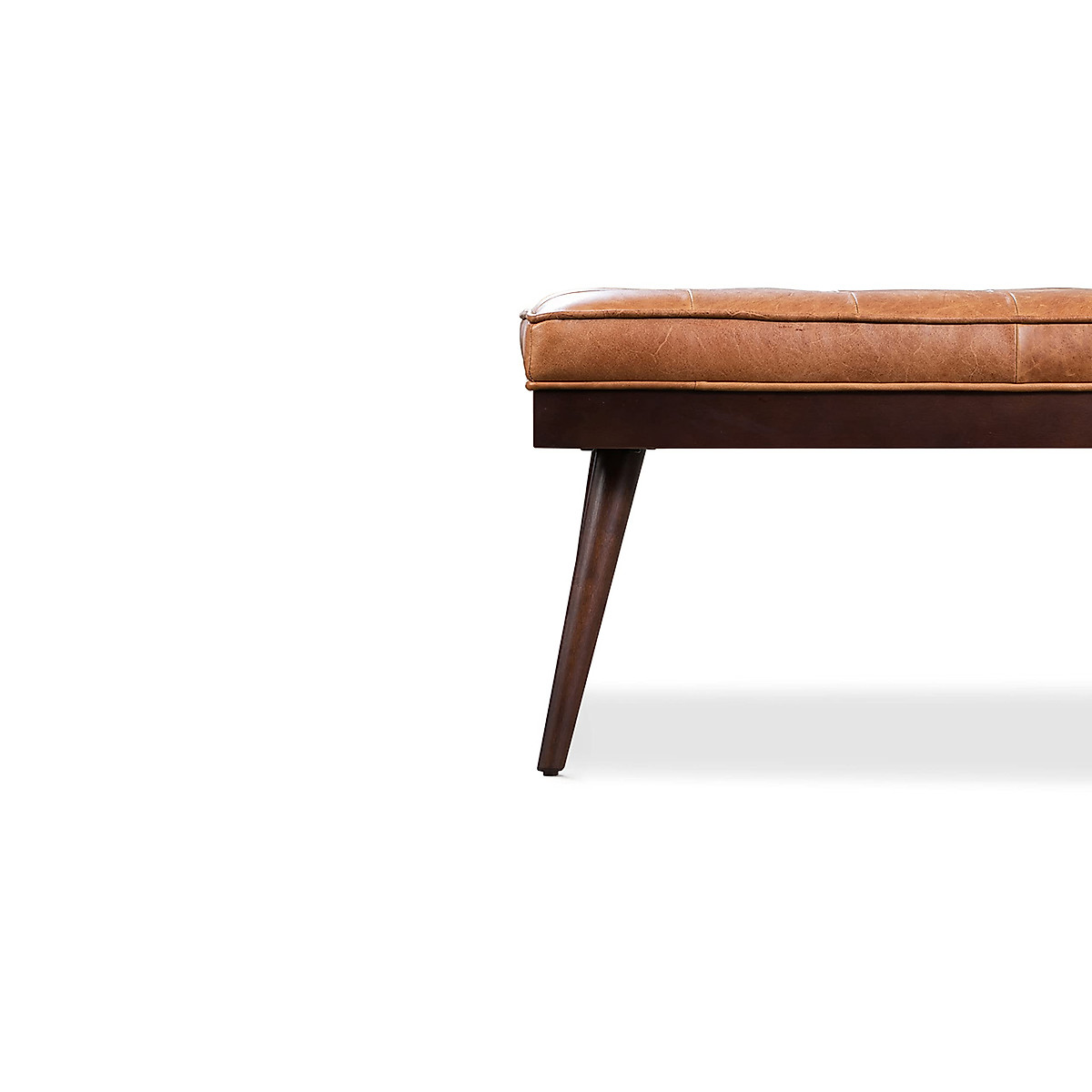 POLY & BARK 55" Tufted Leather Bed Bench for Bedroom End of Bed - Living Room Entry Way Bench - Pure Italian Leather Upholstery with a Solid Wood Frame - Ottoman Bench with Wooden Legs - Cognac Tan