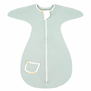 ZIGJOY Shark-Fin Transition Swaddle - 1.0 Tog Baby Sleep Sack Soft Cotton Transitional Baby Wearable Blanket with 2-Way Zipper, Hemp Grey, 0-3 Months