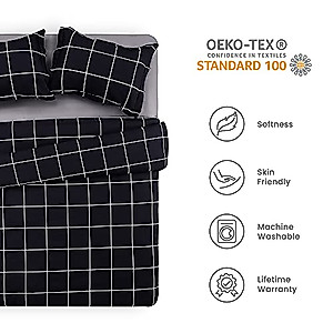 SLEEP ZONE Grid Printed Duvet Cover Queen Size with Zipper Closure & 8 Corner Ties, Soft Breathable All Seasons Comforter Cover Set 3 Pieces (Queen)