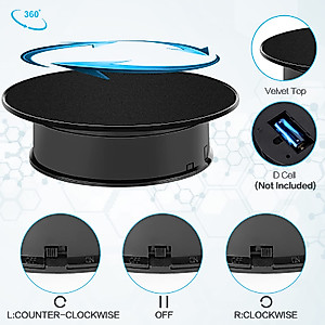 Inovat Upgrade 8" Ultra-Quiet Motorized Rotating Display Stand for Video Photography Products Display, 360 Degree Black Velvet Rotating Turntable for Jewelry 3D Models (Battery Operated, 10LB LOAD)
