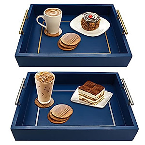 Gardmusic Blue Ottoman Tray - Home Decorative Tray for Serving Food Breakfast Drinks & Coffee - Multi Functional Deluxe Blue Tray with Random Colored Handles for Serving - Rectangular Shaped
