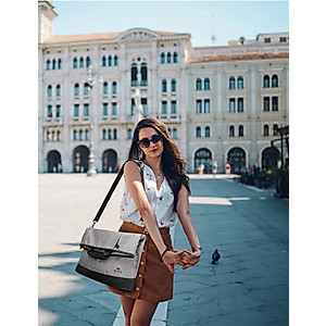 Messenger Bag for Women Crossbody, 2 in 1 Convertible Laptop Tote Bags 15.6 Inch Computer Briefcase Carrying Case with Shoulder Strap, Large Handbags Stylish Lady Satchel for Travel Work, Grey