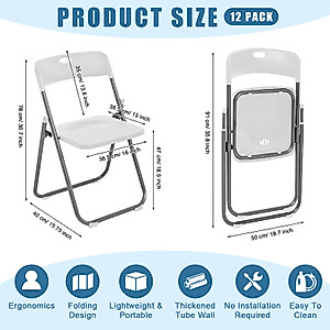 Kigley 12 Pack Folding Plastic Chair with 330lb Capacity Stackable Folding Chair Portable Metal Foldable Chair Fold up Event Chairs for Wedding Party Office Dining Supplies Indoor Outdoor (White)