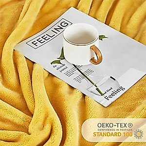 Mellowdy Plush Flannel Blanket Cozy Warm Soft Fleece Fall Fuzzy Throw Blanket for Couch Sofa Bed Camping Traveling Boys Girls (Misted Yellow, 50''x60'') - 320GSM