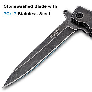GVDV Pocket Knife Folding Knives, Cool Pocket Knives for Men, 7Cr17 Stainless Steel Knife Set with Sharpening for Fishing Camping Hunting Hiking, Black Stonewashed
