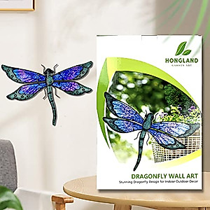 HONGLAND Metal Dragonfly Decor, Dragonfly Outdoor Wall Decor, Metal Wall Art, Dragonfly Ornaments Wall Sculptures Gifts Hanging Decorations for Garden Yard Home-Blue 14 Inch