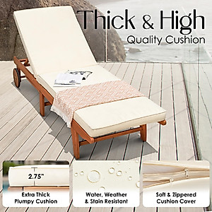 IDZO Upgraded Cushion Outdoor, 500lbs Capacity Patio Pool Loungers, Stackable and Foldable Design, Reclining Backrest, Federica Wood Chaise Lounge_Brown