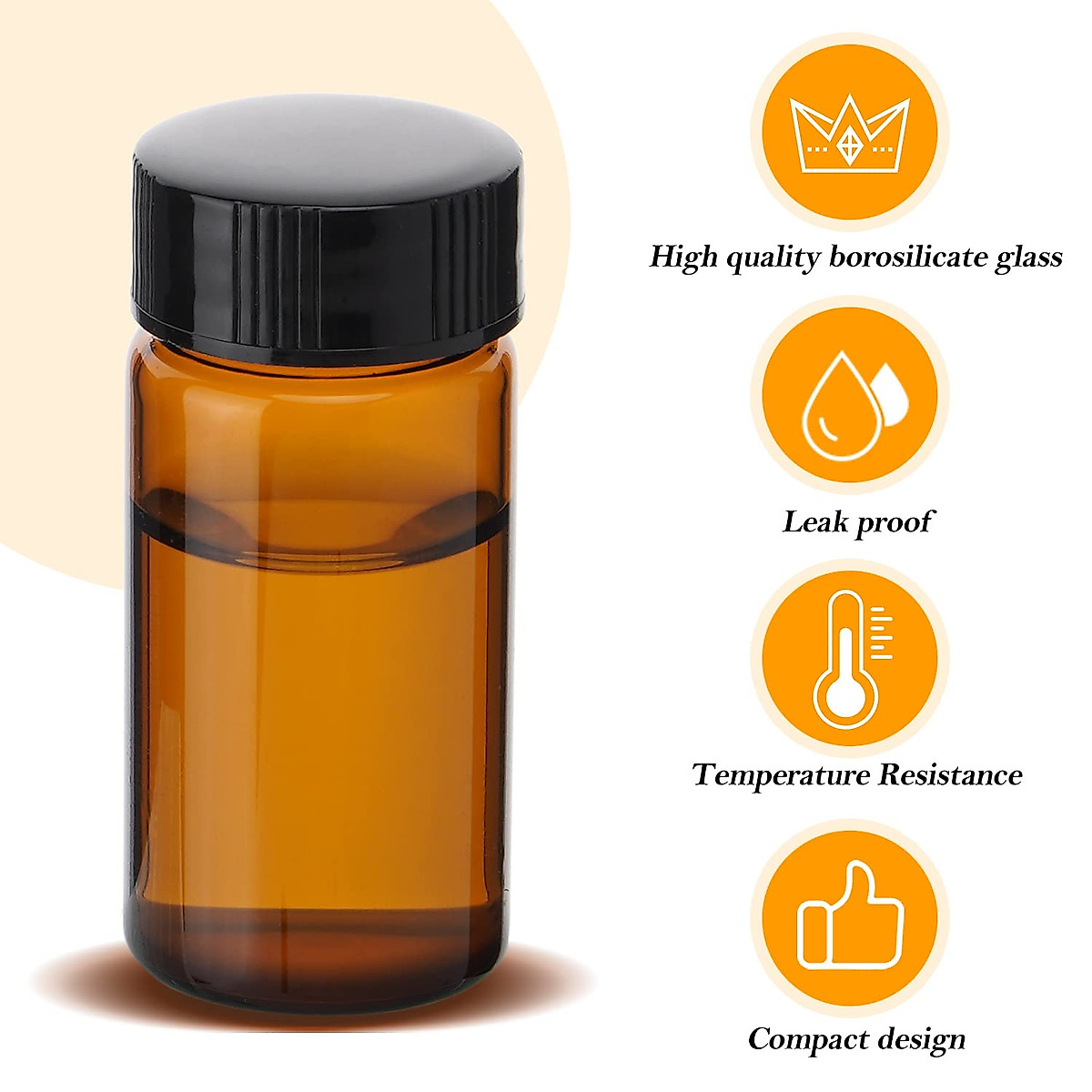 PRECIPETTE 5ml Sample Vials, Pack of 100 Amber Glass Sample Bottles with Screw Cap, Funnel, Dropper, Lab Sample Vials for Laboratory, Taking Water Samples, Seeds, Essential Oil