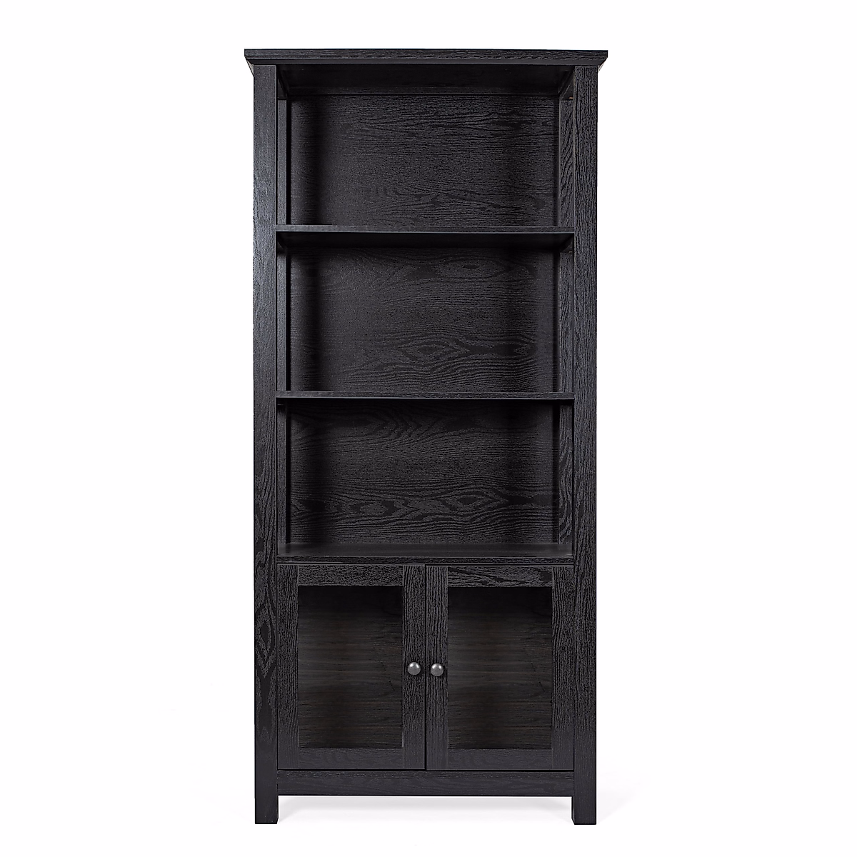 EMMA + OLIVER Dassie Bookcase Storage Cabinet, 2 Glass Doors & 3 Storage Shelves, Wood Bookshelf Cabinet for Living Room, Bedroom, Home Office, 67.75" H, Black