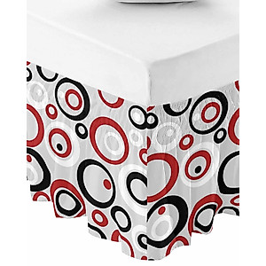 Red Black Bed Skirt Queen Size 16 Inch Drop, Adjustable & Elastic Wrap Around Bed Skirts Pleated Luxury Dust Ruffles for Twin Full Queen Cal King Base Bed, Modern Geometric Boho Polka Dot Grey