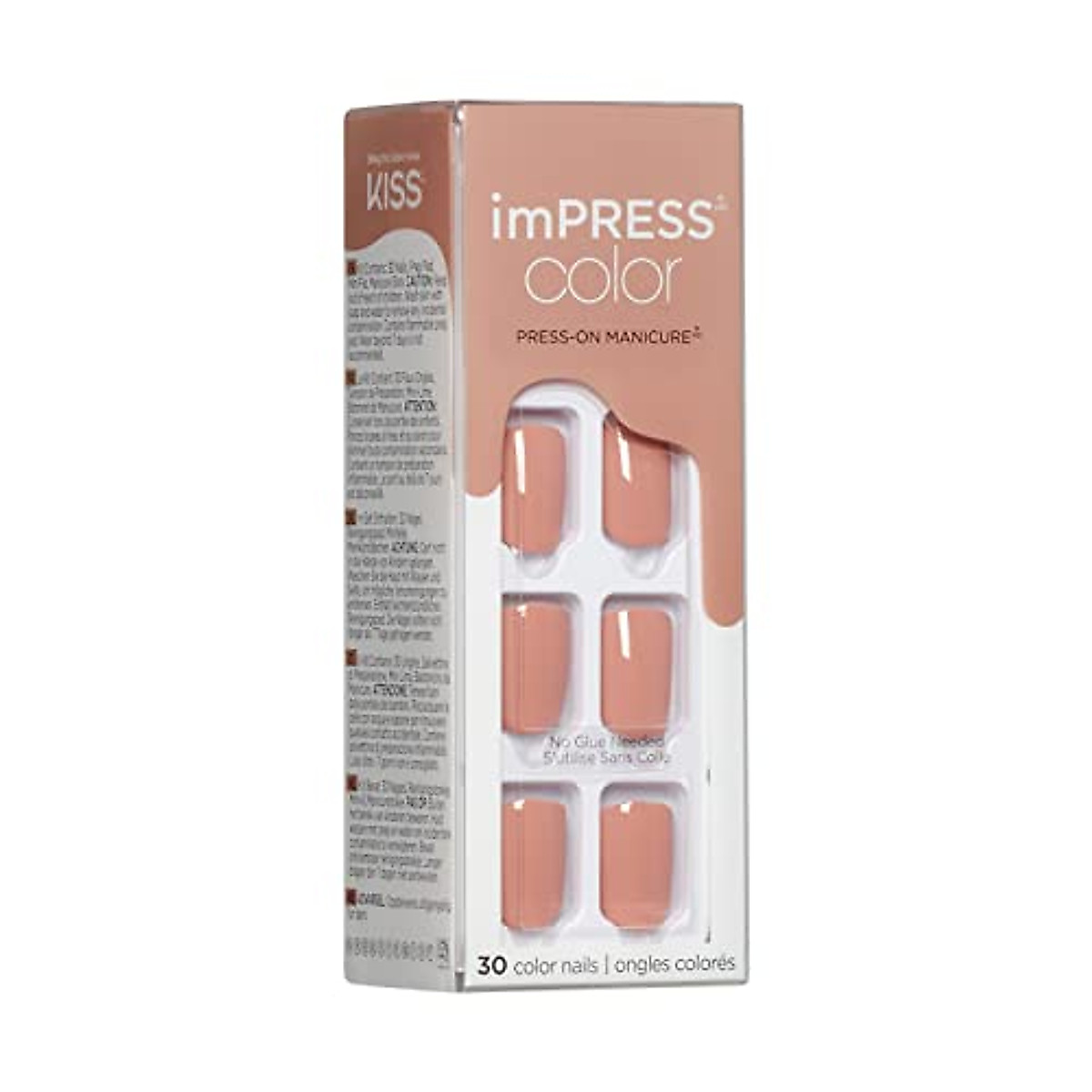KISS imPRESS Color Press-On Nails, Gel Nail Kit, PureFit Technology, Short Length, Sandbox, Polish-Free Solid Color Manicure, Includes Prep Pad, Mini Nail File, Cuticle Stick, 30 Fake Nails