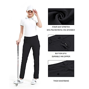 Lesmart Womens Pants Golf Stretch Lightweight Breathable Quick Dry Work Ladies Golf Pants with Pockets 4 Black
