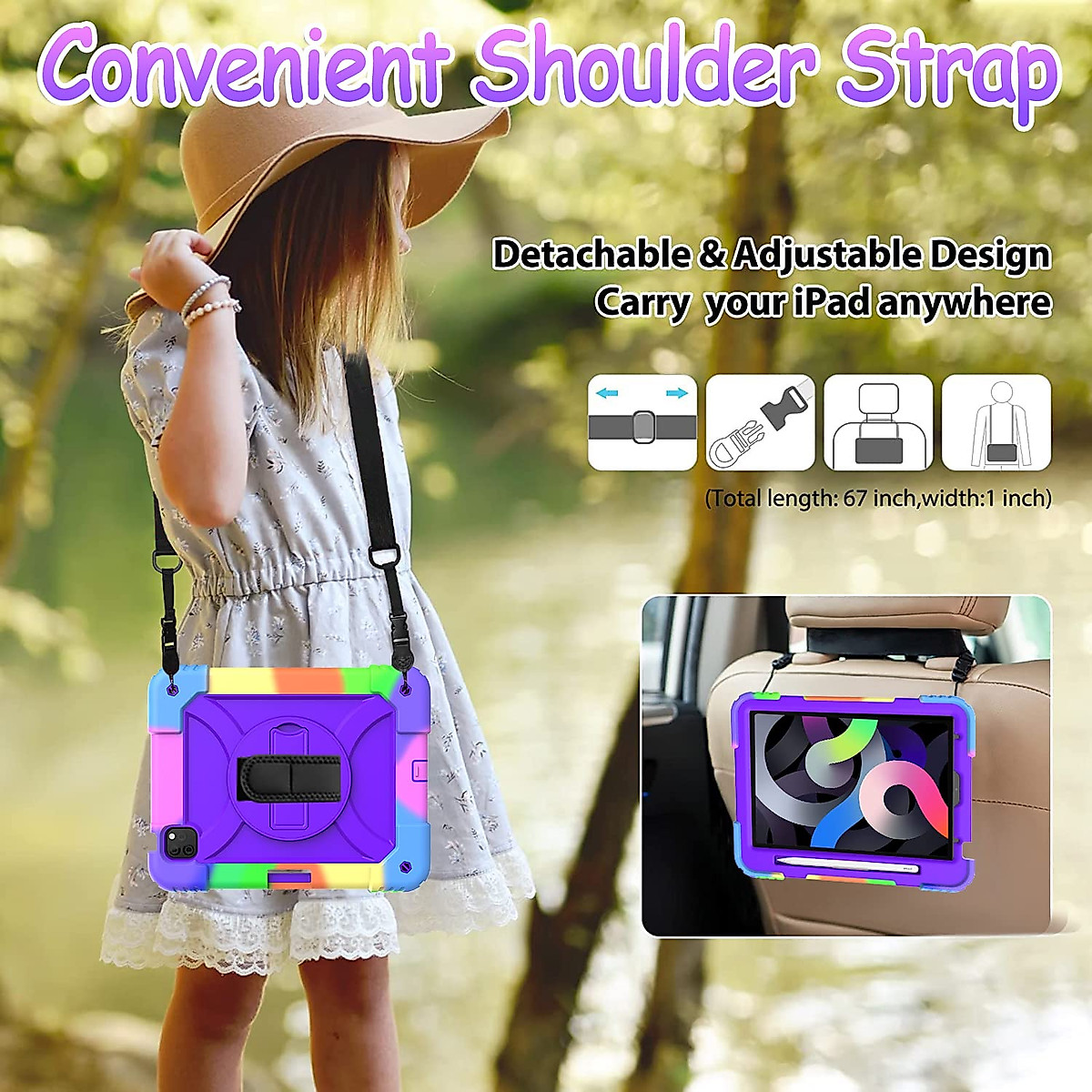 BMOUO iPad Air 5th/4th Generation Case (10.9”, 2022/2020), iPad Pro 11 Case 2022/2021/2020, Shockproof [360 Rotating Stand] [Hand Strap] [Pencil Holder] Kids Case for iPad Air 5/4,iPad Pro 11”, Purple